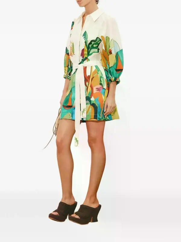 ALEMAIS Mokshini Puff-sleeve Mini Dress - Neutrals