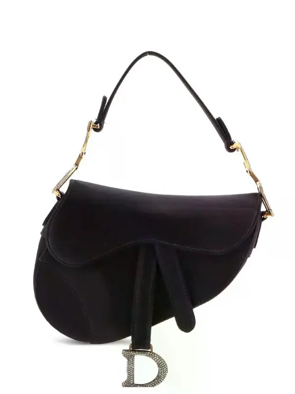 Dior Saddle Handbag Velvet With Crystals Mini - Black
