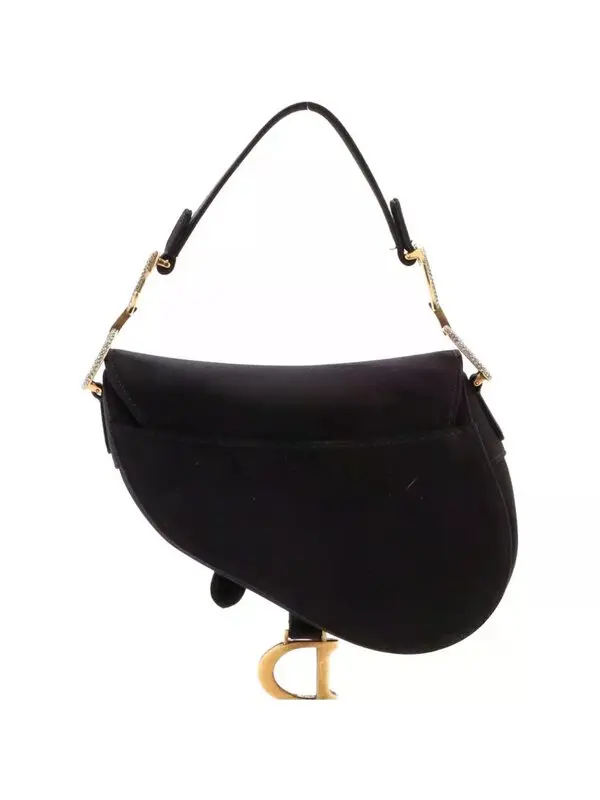 Dior Saddle Handbag Velvet With Crystals Mini - Black