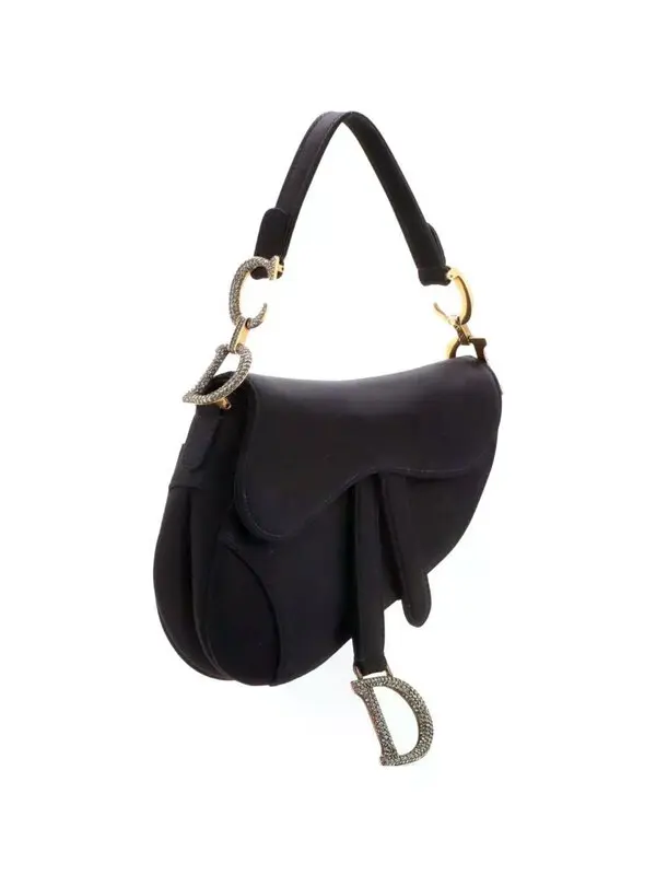 Dior Saddle Handbag Velvet With Crystals Mini - Black