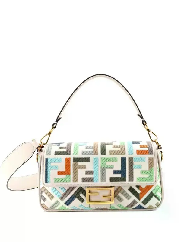 Fendi Baguette Nm Zucca Embroidered Canvas Shoulder Bag - Multicolour