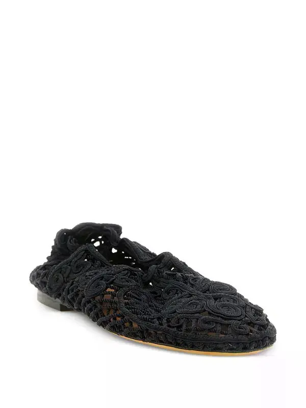 ODISSI Iris Crochet-knit Ballet Flats - Black