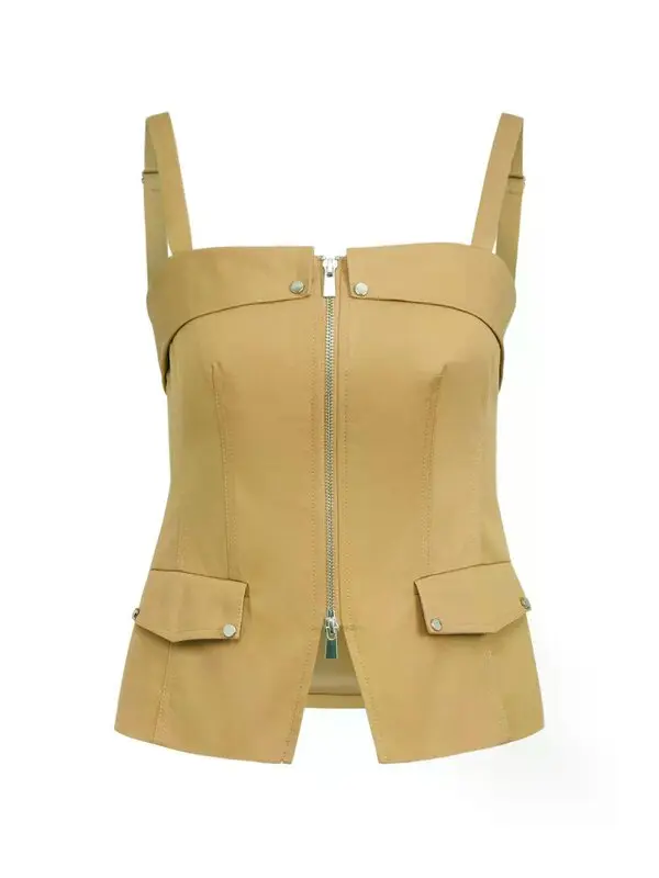 TOCCIN Jayden Front-zip Cotton Top - Neutrals