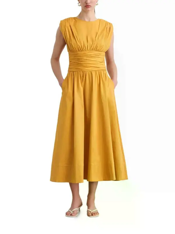 TOCCIN Evangeline Ruched Midi Dress - Yellow