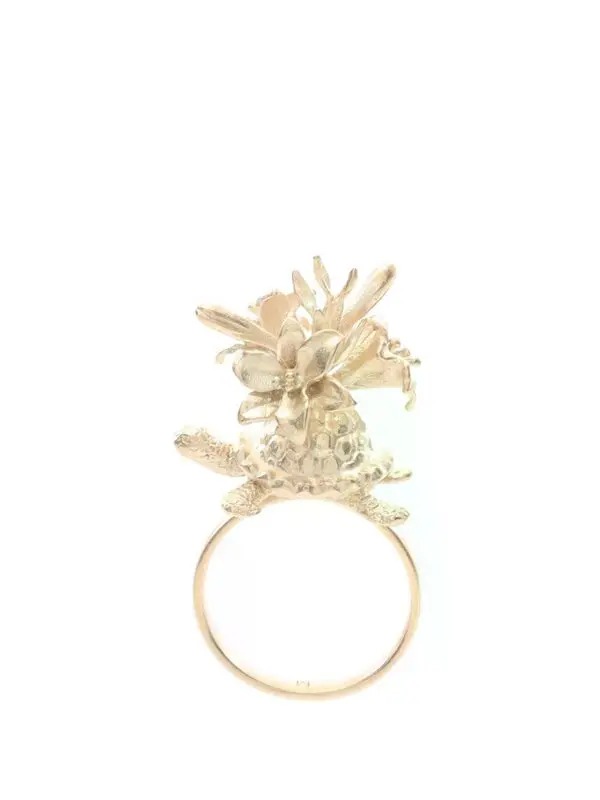 Dior Plated Turtle Flower Costume Ring - Gold