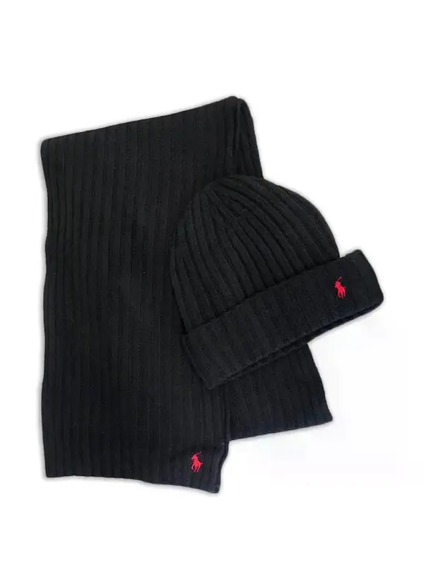Polo Ralph Lauren Ribbed Scarf Set - Black