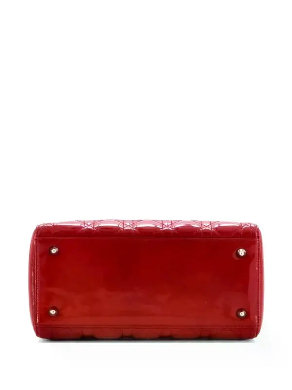 Dior Lady Cannage Quilt Patent Medium Satchel - Red