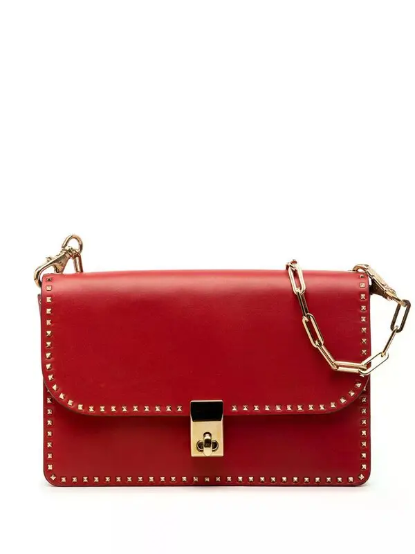 Valentino Garavani 2000-2017 Leather Rockstud Chain Crossbody Bag - Red