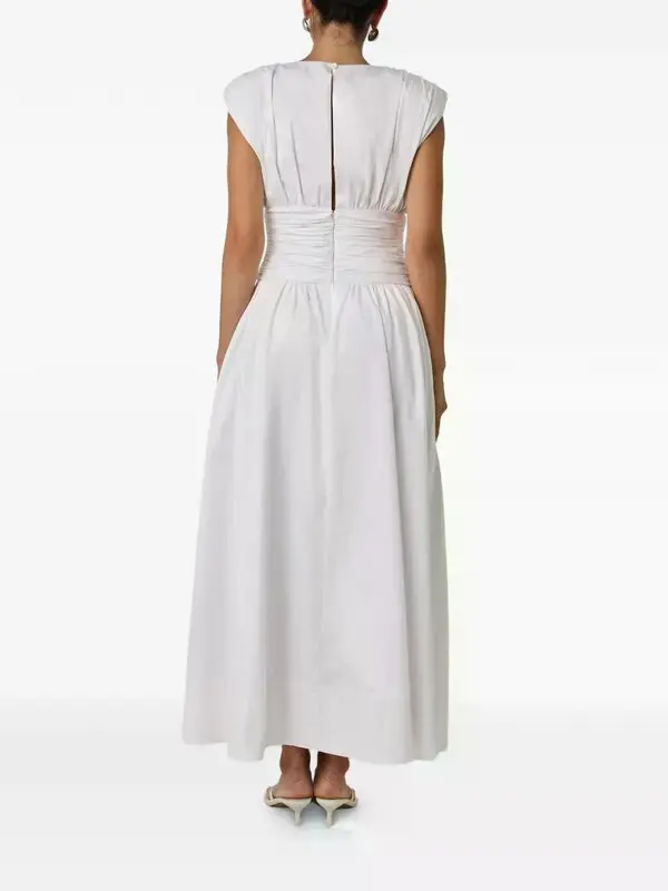 TOCCIN Evangeline Strong-shoulder Ruched Midi Cotton Dress - White