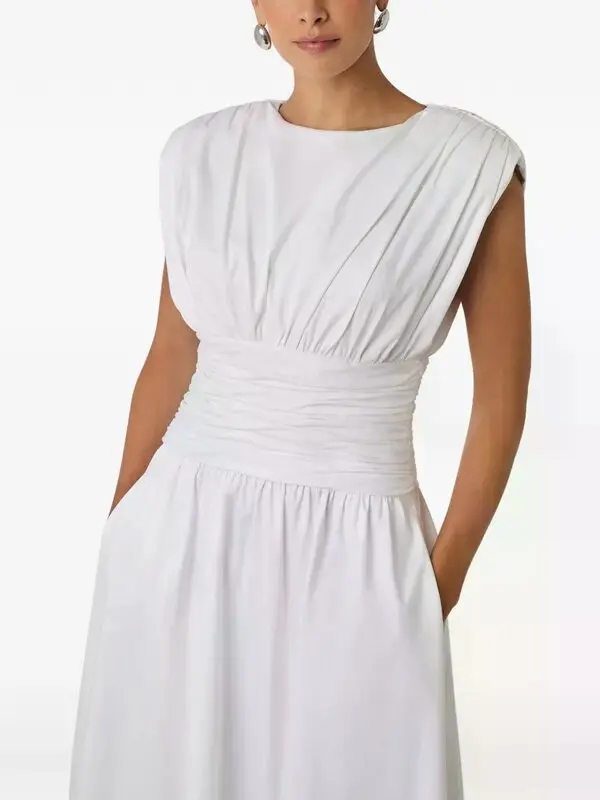 TOCCIN Evangeline Strong-shoulder Ruched Midi Cotton Dress - White