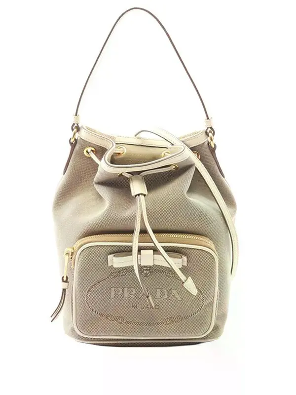 Prada 2010-2026 Canapa Logo Jacquard Bucket Bag - Brown