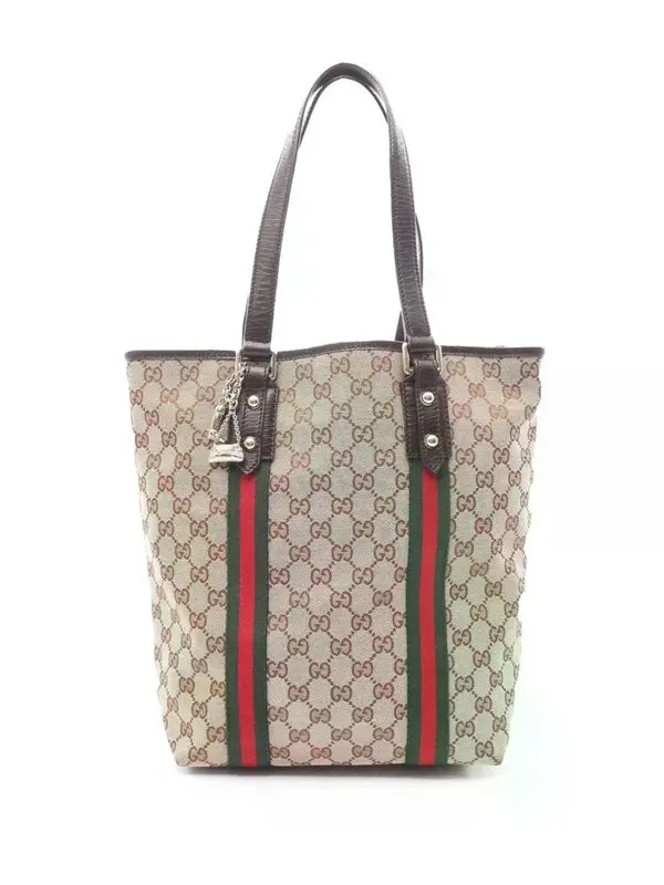 Gucci Gg Canvas Web Tote - Brown