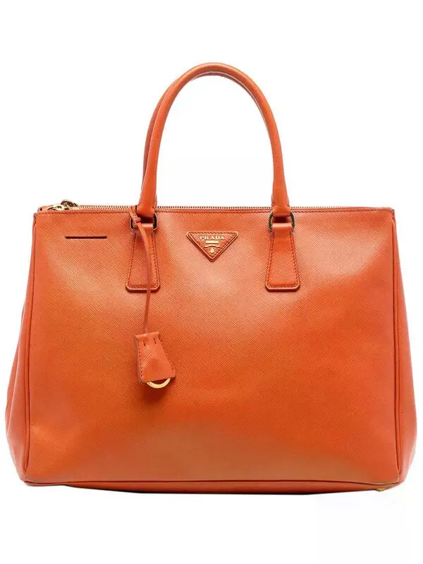 Prada Medium Saffiano Lux Galleria Double Zip Satchel - Orange
