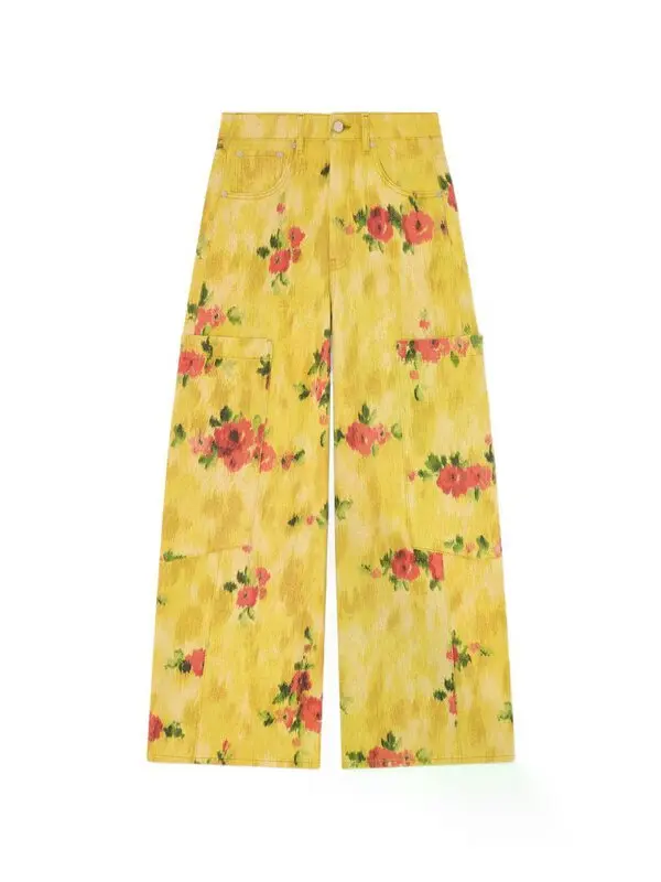 GANNI Floral Print Trousers - Yellow