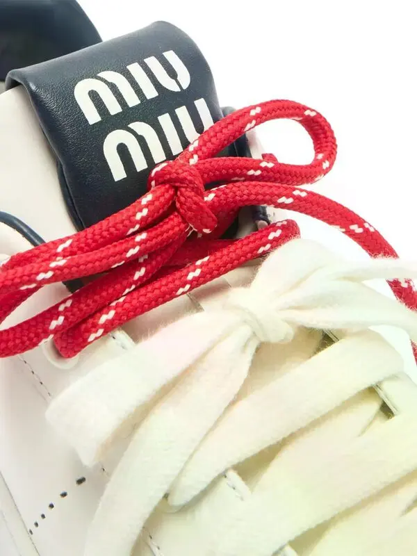 Miu Miu Logo-print Leather Sneakers - Neutrals