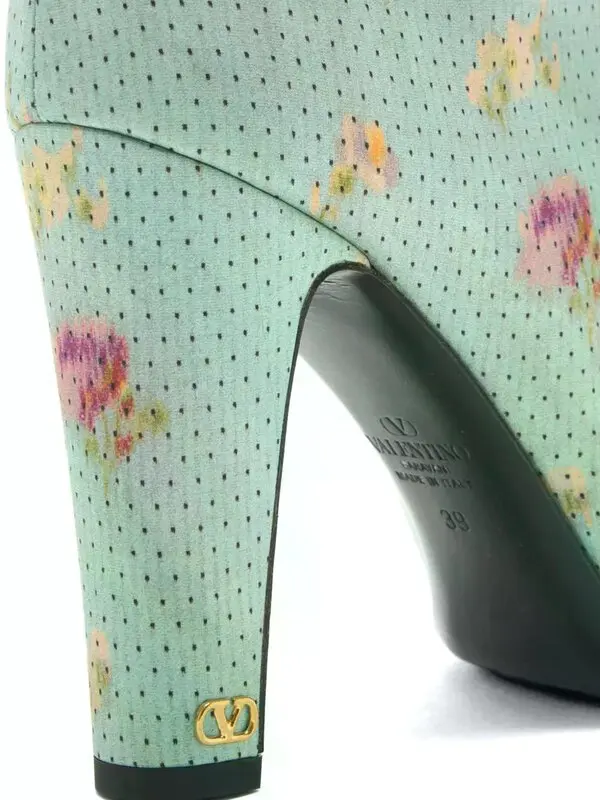 Valentino Garavani Hotty Boots In Chiné Fabric With Floral And Polka-dot Pattern And Feathers