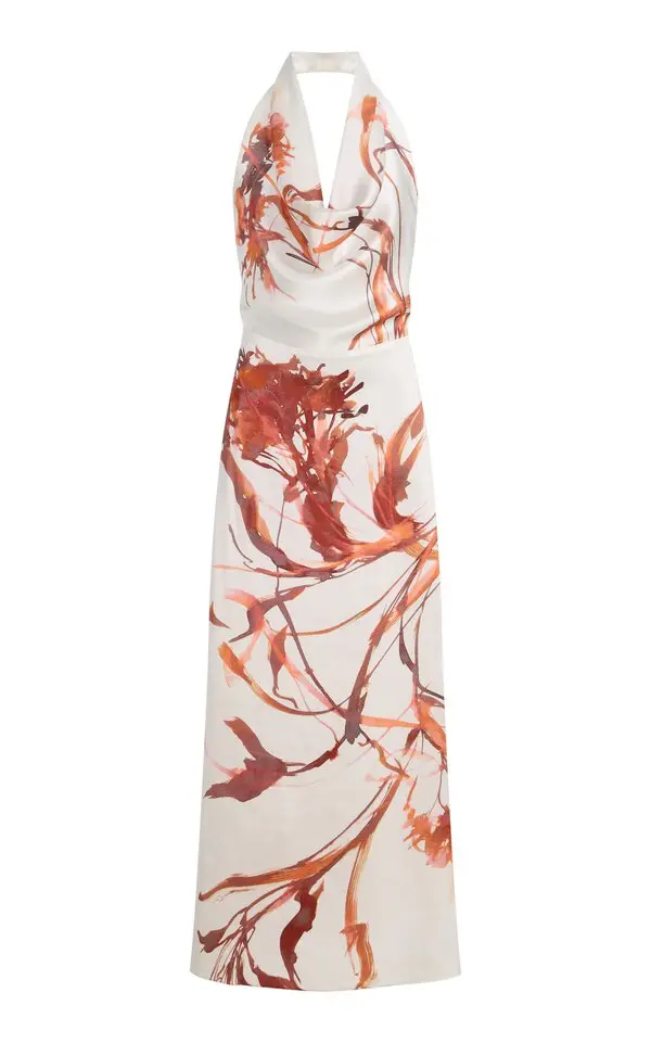 SEV Printed Satin Maxi Halter Dress - Print