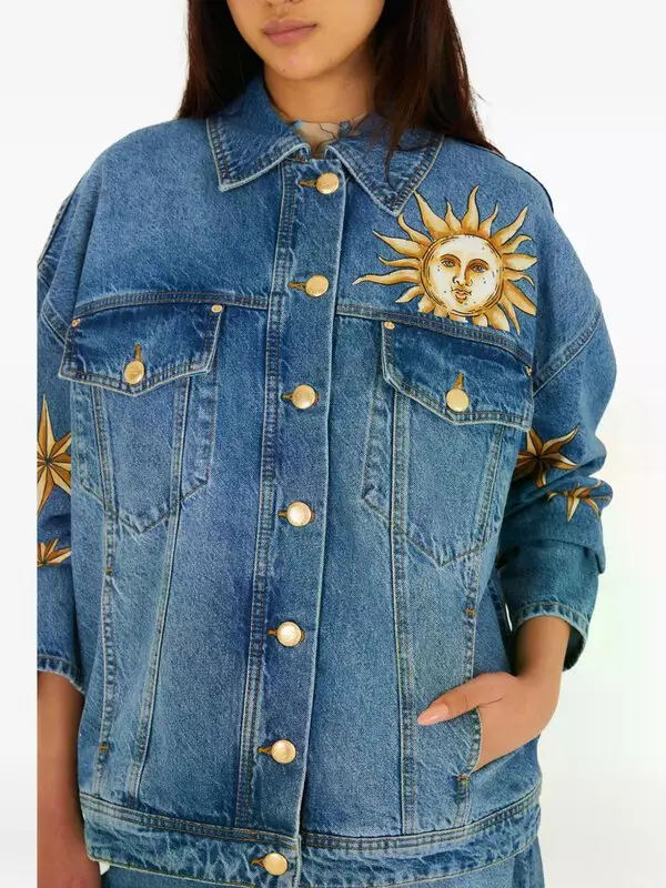 Farm Rio Graphic-print Denim Jacket - Blue
