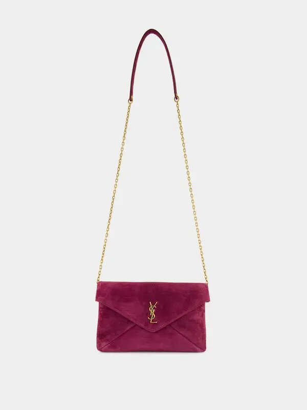 Saint Laurent Cassandre Small Suede Chain Pouch - Pink