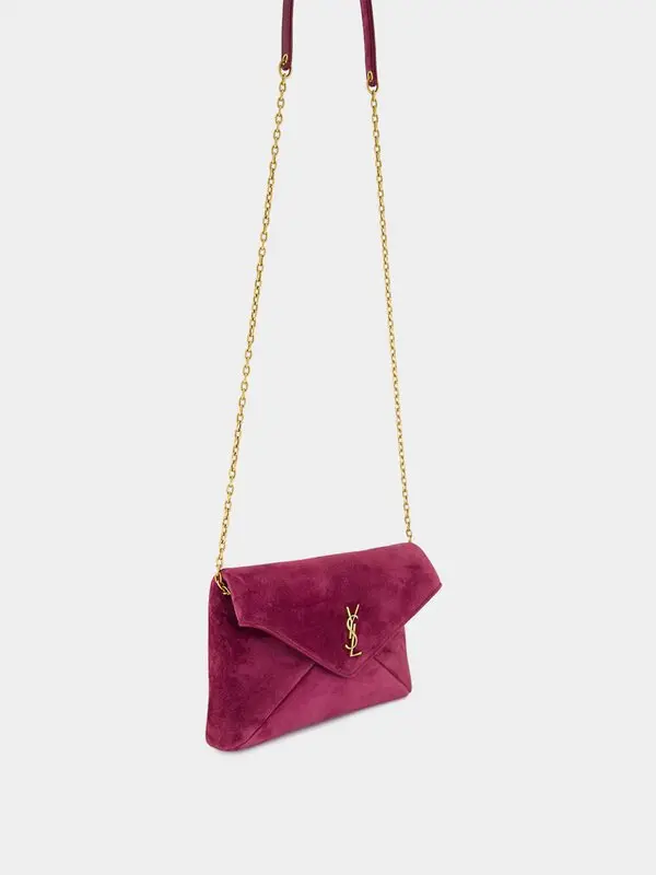 Saint Laurent Cassandre Small Suede Chain Pouch - Pink