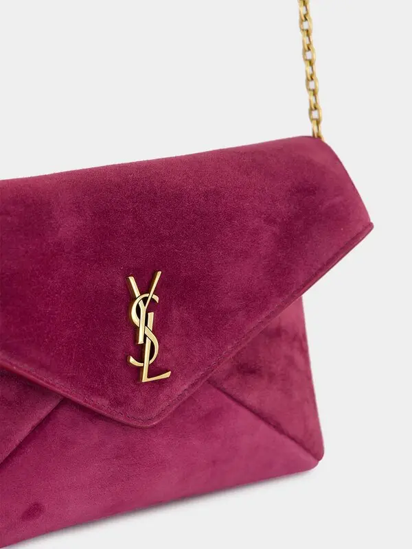 Saint Laurent Cassandre Small Suede Chain Pouch - Pink