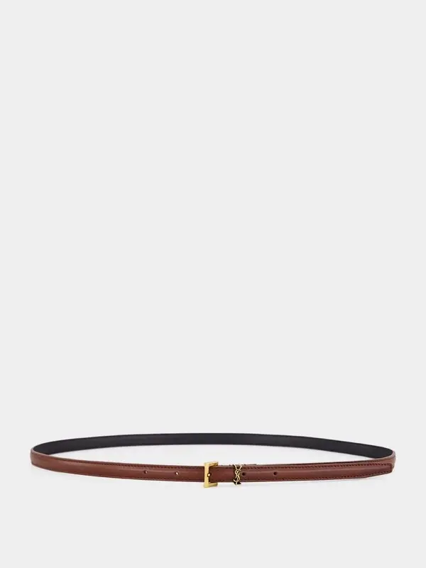 Saint Laurent Cassandre Extra Thin Leather Belt - Brown
