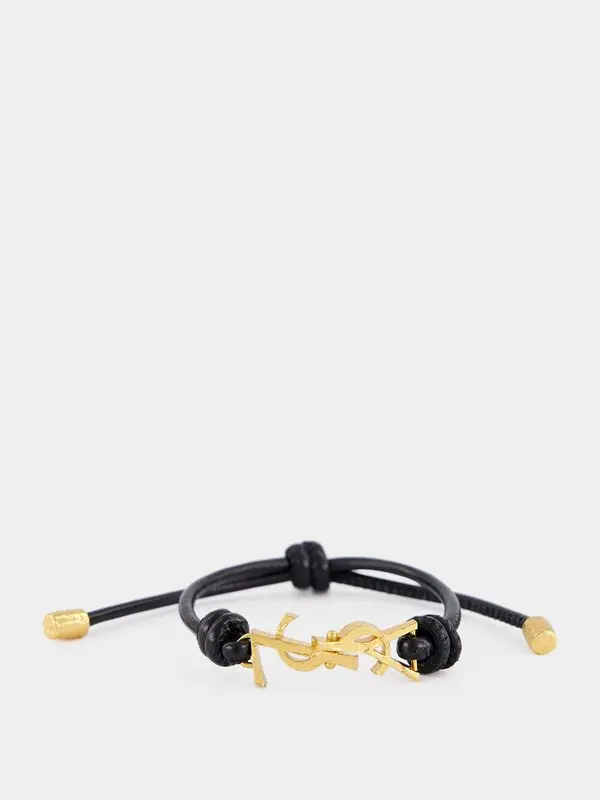 Saint Laurent Cassandre Leather Cord Bracelet - Black