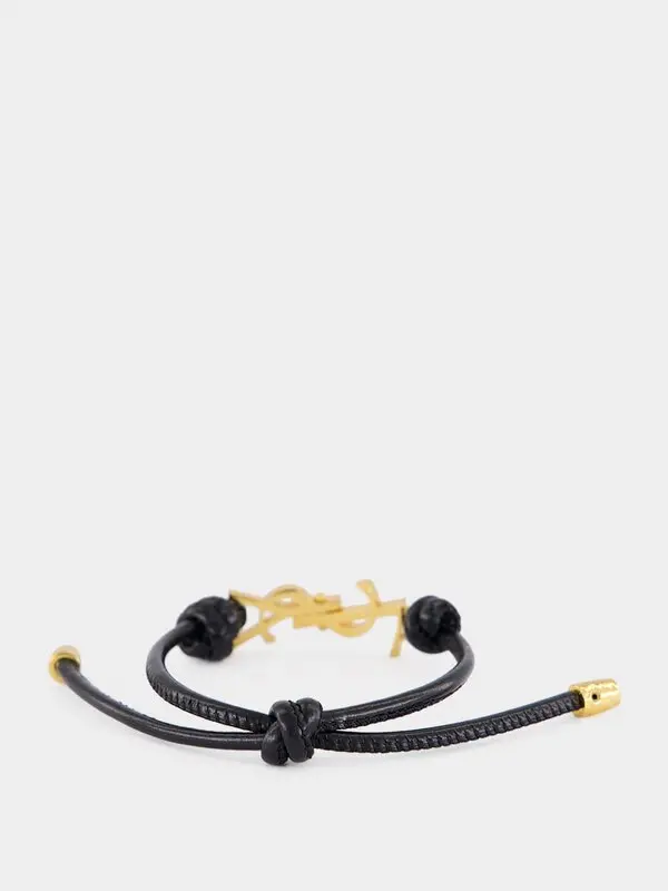 Saint Laurent Cassandre Leather Cord Bracelet - Black