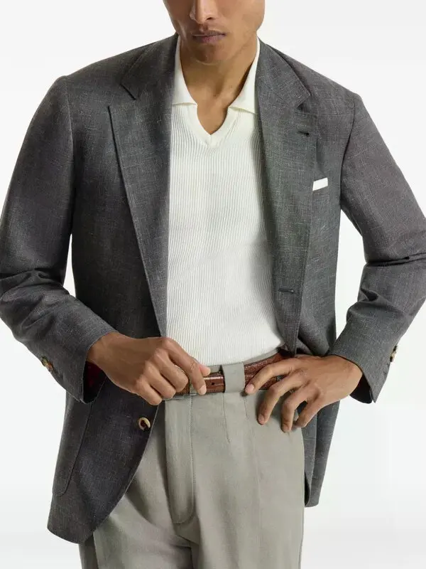 Brunello Cucinelli Wool, Silk And Linen Slubbed Fresco Deconstructed Blazer With Patch Pockets - Grey