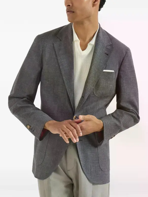 Brunello Cucinelli Wool, Silk And Linen Slubbed Fresco Deconstructed Blazer With Patch Pockets - Grey