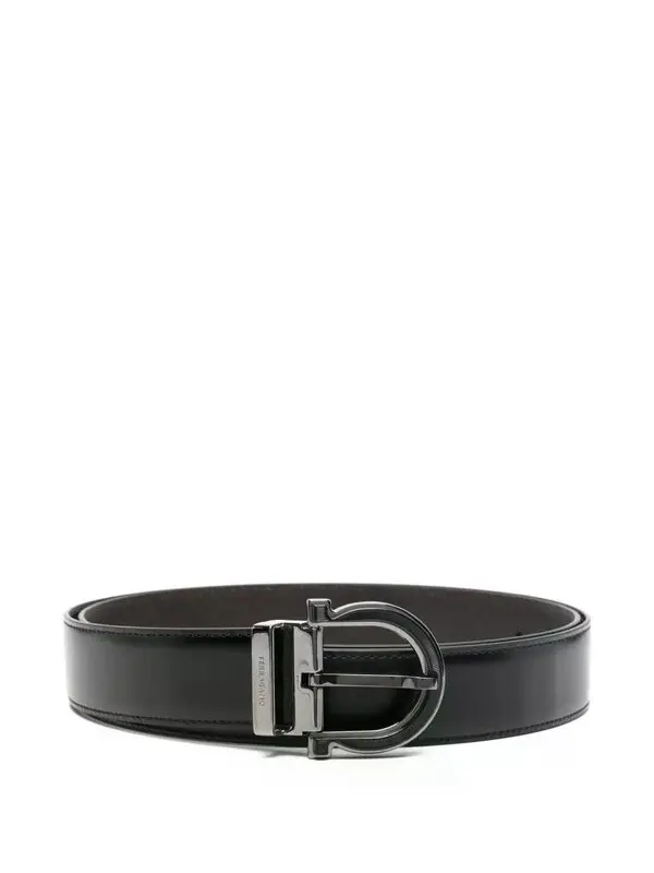 FERRAGAMO Gancio Buckle Leather Belt - Black