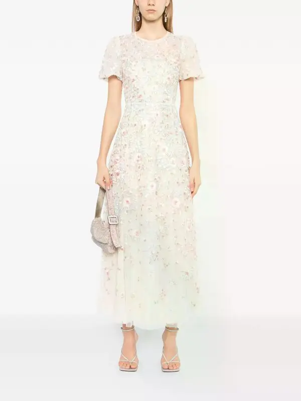 NEEDLE & THREAD Floral-embroidered Tulle Dress