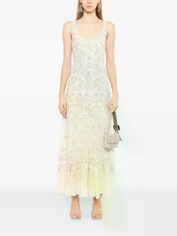 NEEDLE & THREAD Floral-embroidered Dress - Neutrals