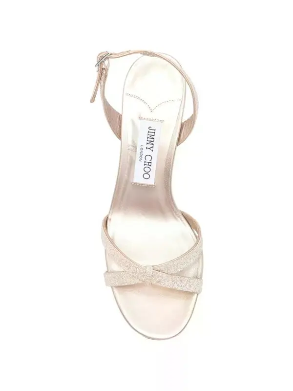 JIMMY CHOO Elsy Glittered Leather Sandals - Neutrals