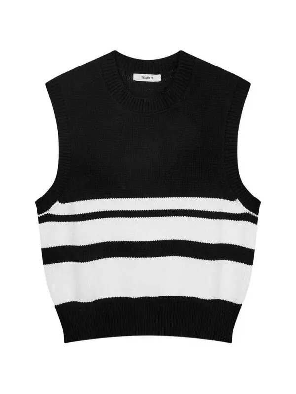 STUDIO TOMBOY Striped Knit Vest - Black