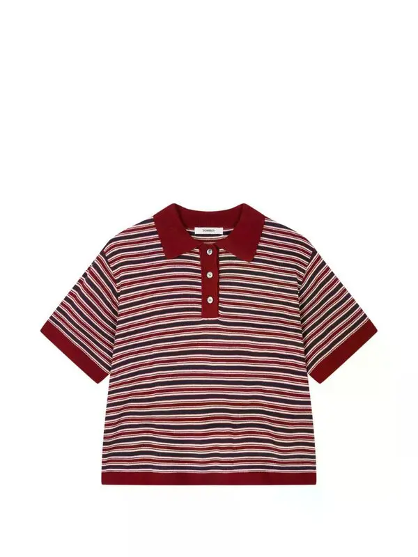 STUDIO TOMBOY Striped Short Sleeve Sweater - Red