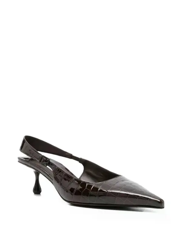 JIMMY CHOO Amel Crocodile-effect Slingback Pumps - Brown