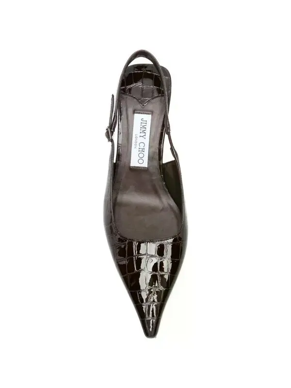 JIMMY CHOO Amel Crocodile-effect Slingback Pumps - Brown