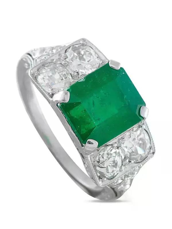 LB EXCLUSIVE Diamond And Emerald Platinum Ring