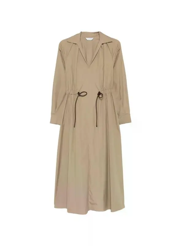 Max Mara Pedaggi Drawstring V-neck Midi Dress - Neutrals