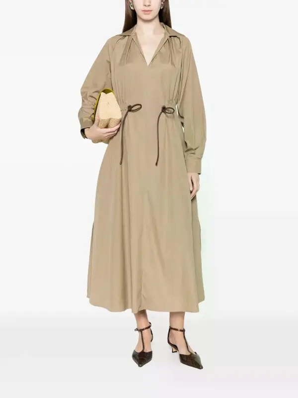 Max Mara Pedaggi Drawstring V-neck Midi Dress - Neutrals