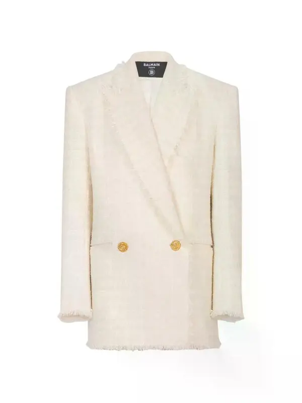 Balmain Fringed Two-button Tweed Jacket - Neutrals