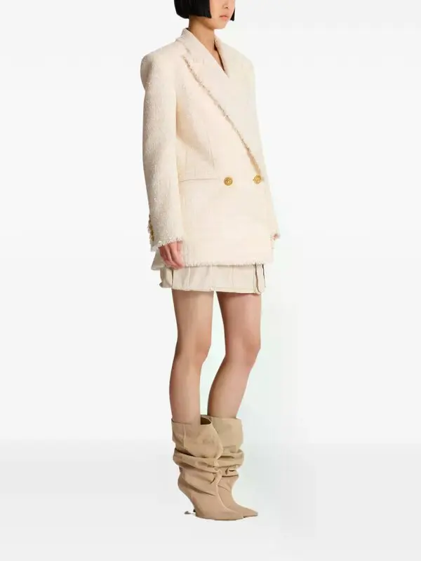 Balmain Fringed Two-button Tweed Jacket - Neutrals