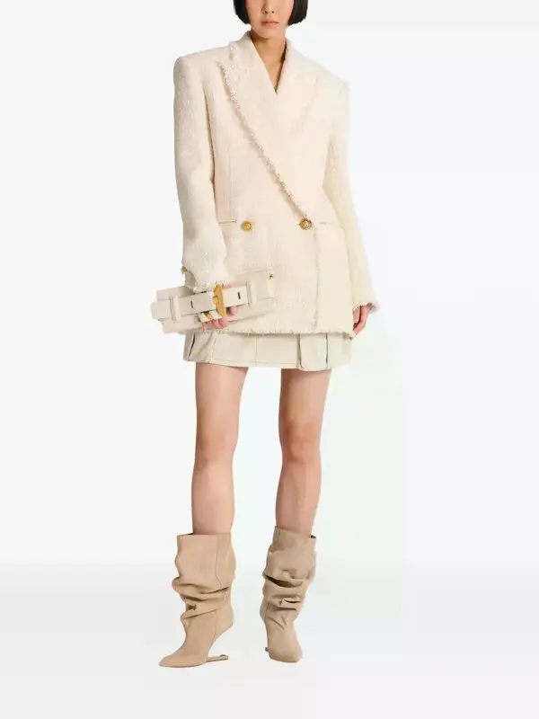 Balmain Fringed Two-button Tweed Jacket - Neutrals