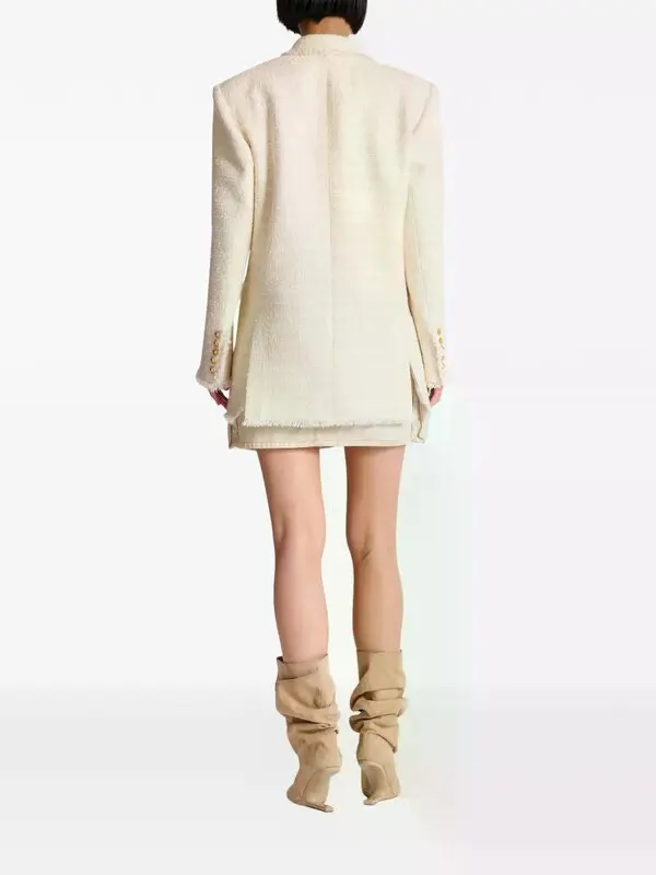 Balmain Fringed Two-button Tweed Jacket - Neutrals