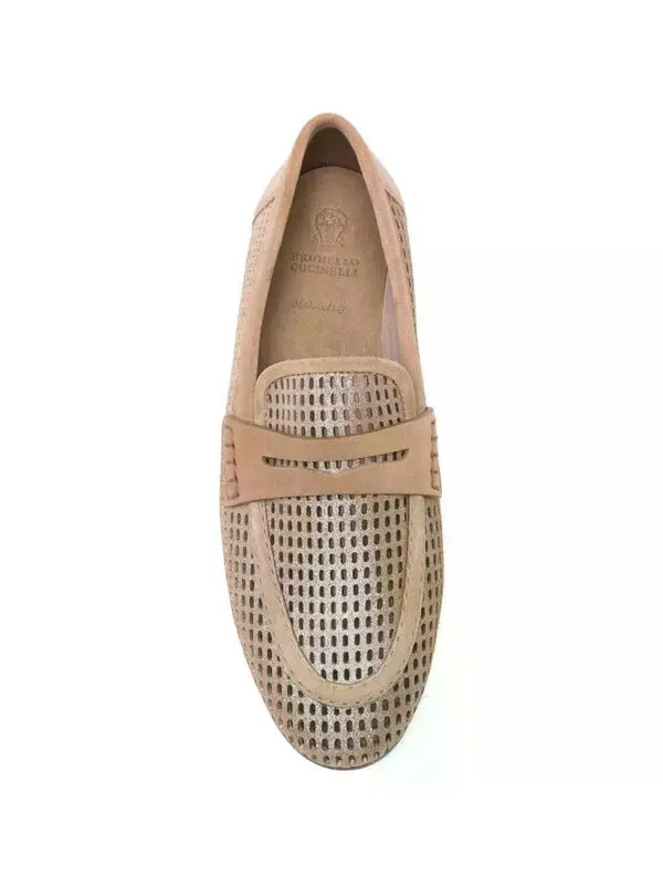 Brunello Cucinelli Perforated Suede Loafers - Neutrals