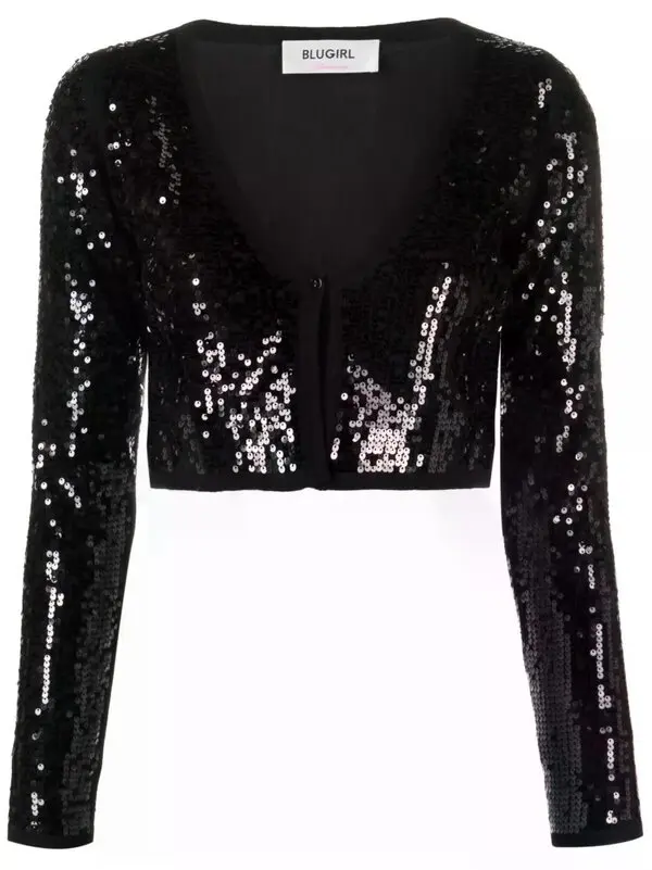 BLUGIRL Sequin-embellished Cropped Cardigan - Black