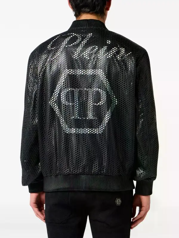 Philipp Plein Perforated Leather Bomber Jacket