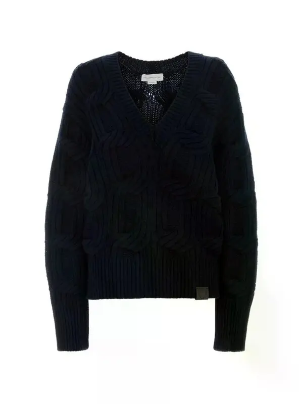 Stella McCartney Navy Wool Cable-knit V-neck Sweater