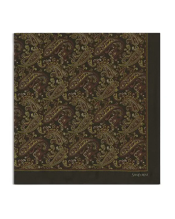 Saint Laurent Square Scarf In Paisley Silk Twill - Olive And Multicolor